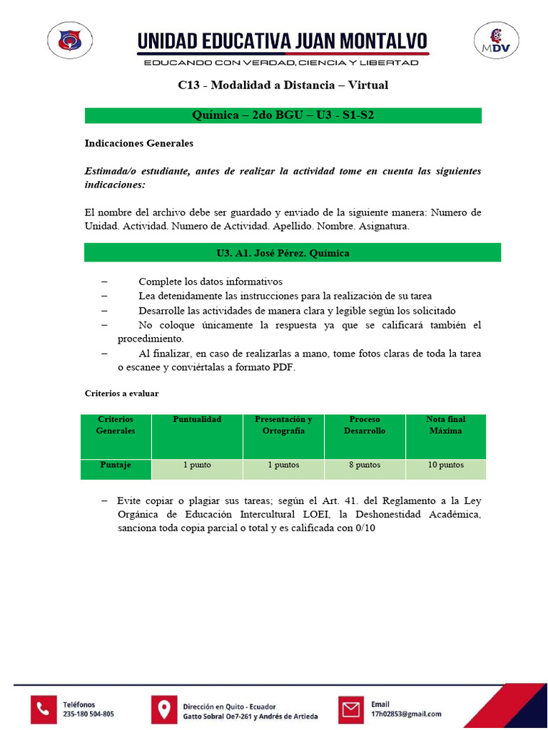 C13 - Modalidad A Distancia - Virtual Química - 2do BGU - U3 - S1-S2 | PDF | Gases | Presión