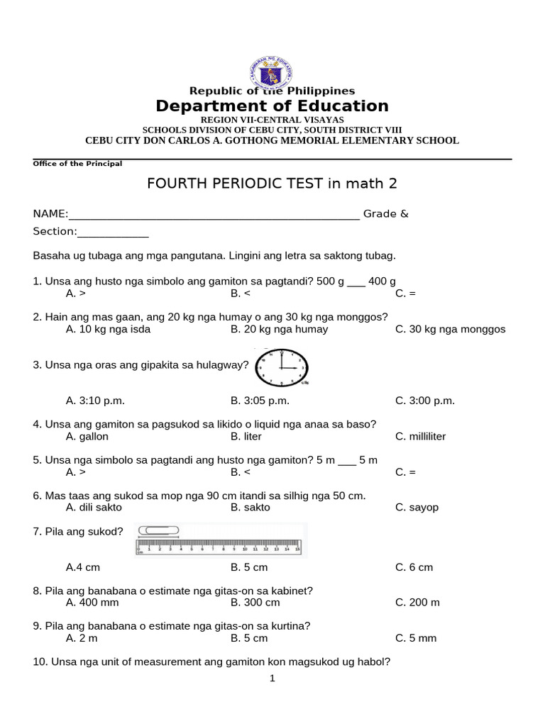 4th PT in Math2 | PDF