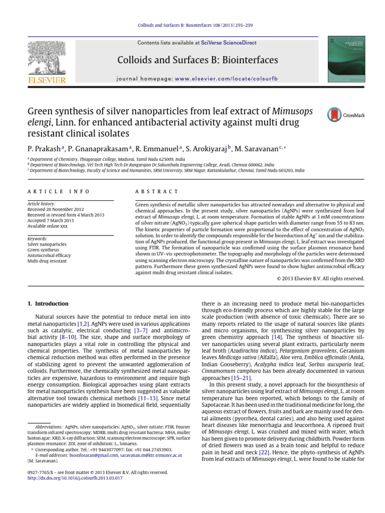 Green Synthesis of Silver Nanoparticle U | PDF | Nanoparticle | Surface ...