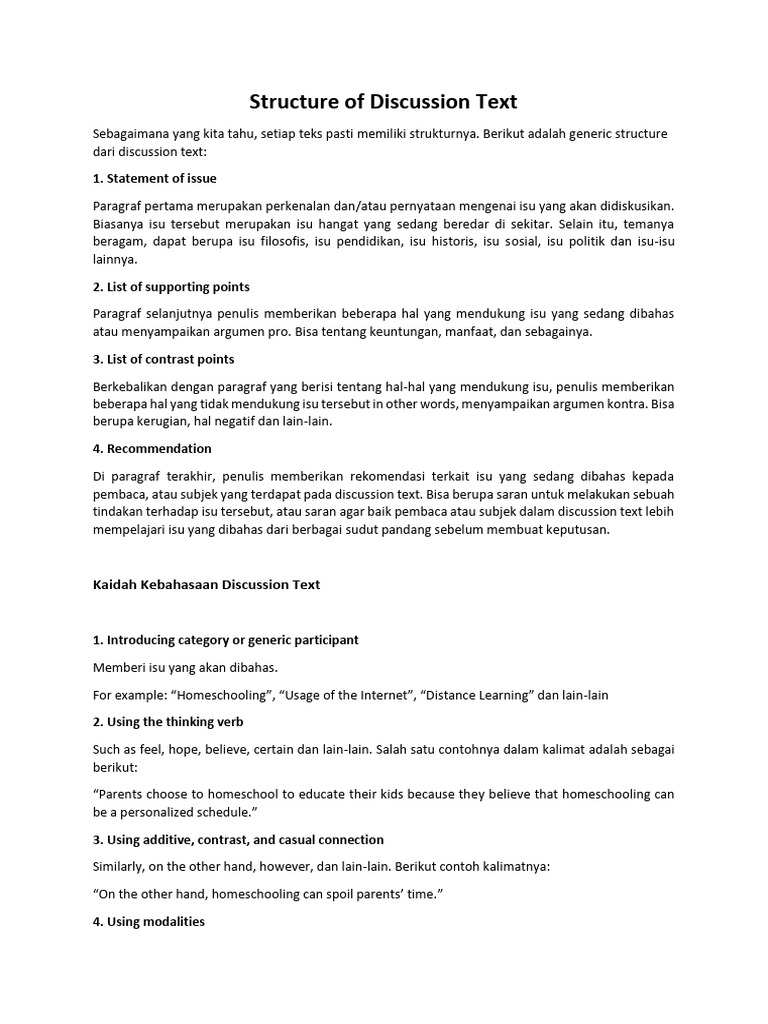 Structure of Discussion Text GRADE 12 LANJUT CHAPTER 3 | PDF | Homeschooling | Schools