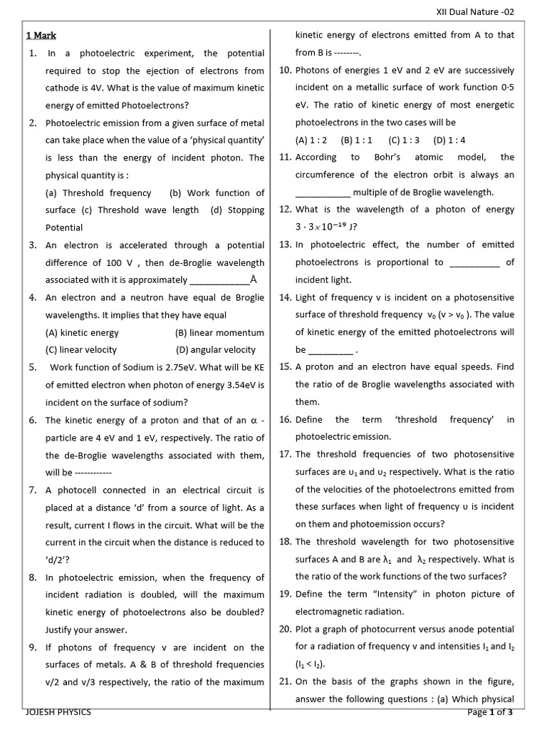 11_XII Dual Nature -02 | PDF | Photoelectric Effect | Electron