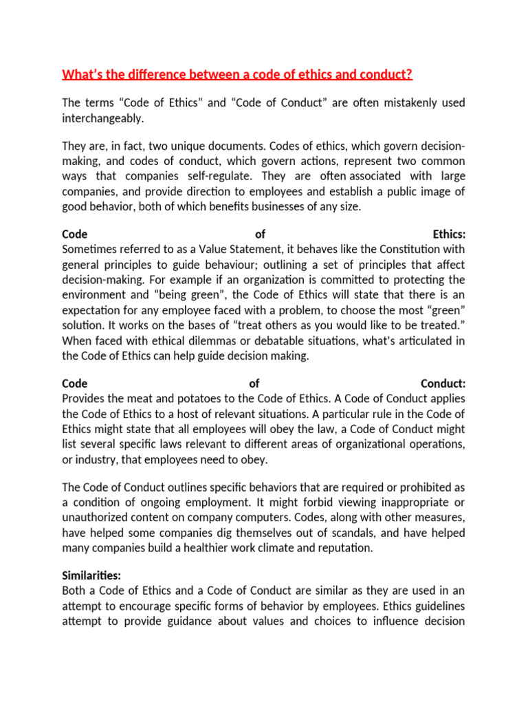 Why Code of Ethics and Difference | PDF | Decision Making | Integrity