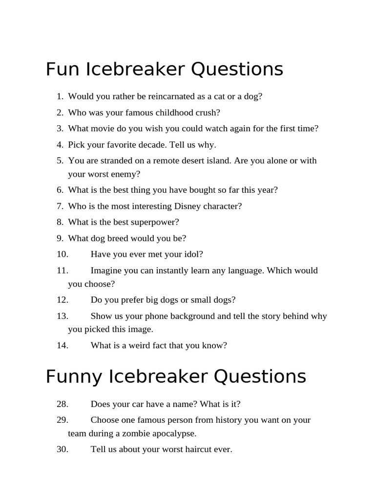Fun Icebreaker Questions | PDF | Art | Poetry
