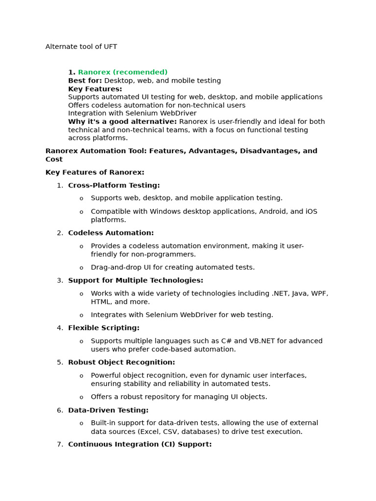 Alternate tool of UFT | PDF | Selenium (Software) | Cross Platform Software