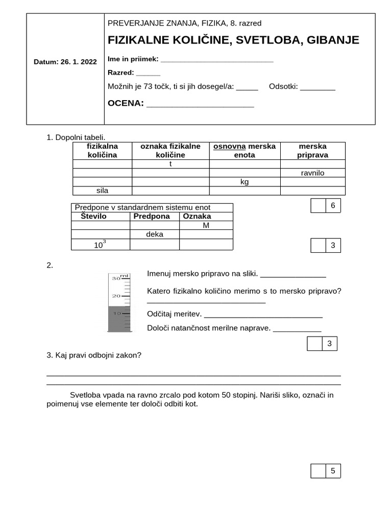 Preverjanje Znanja - 8. Razred | PDF