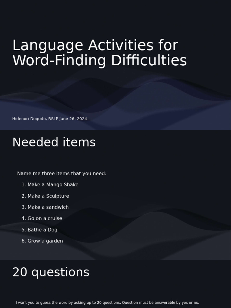 Language Exercises For Aphasic Individuals | PDF