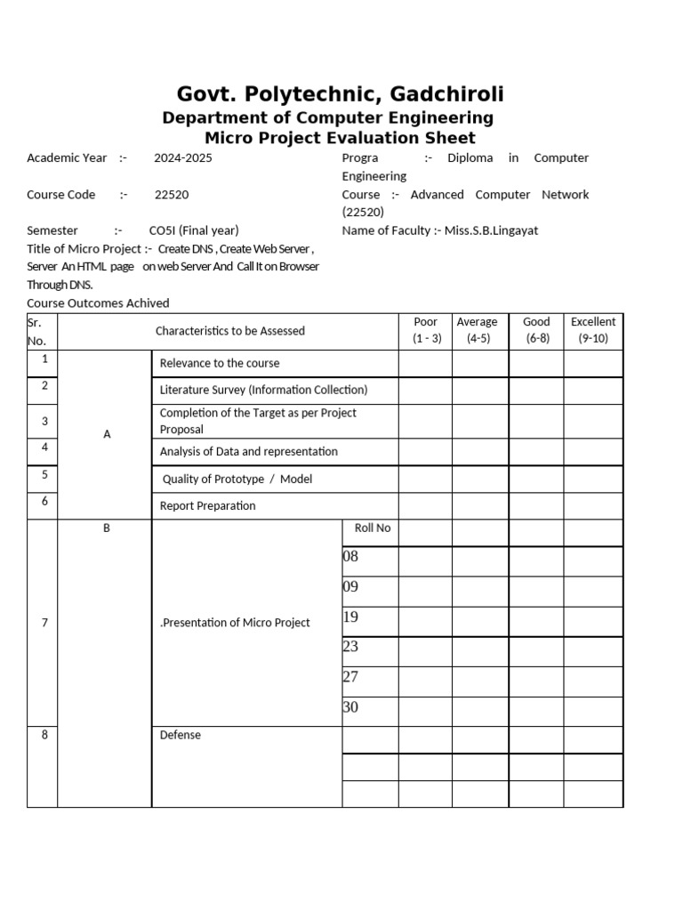 Micro Project Evaluation Sheet | PDF | Computing