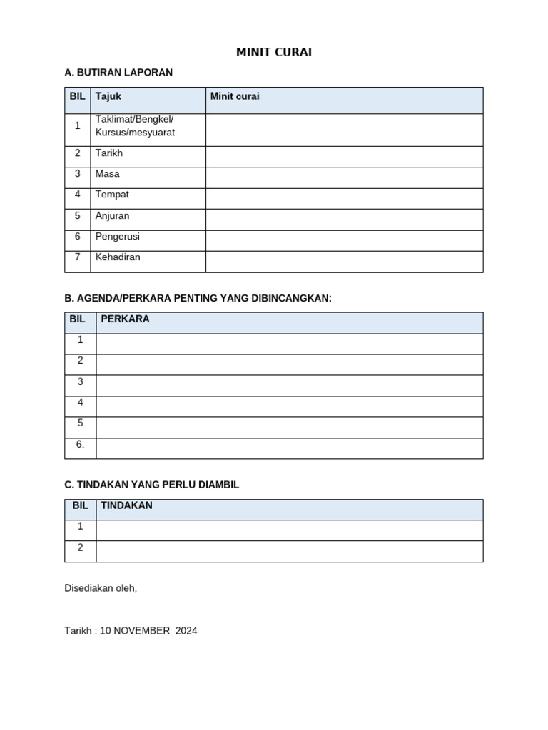 Template Kosong Minit Curai | PDF