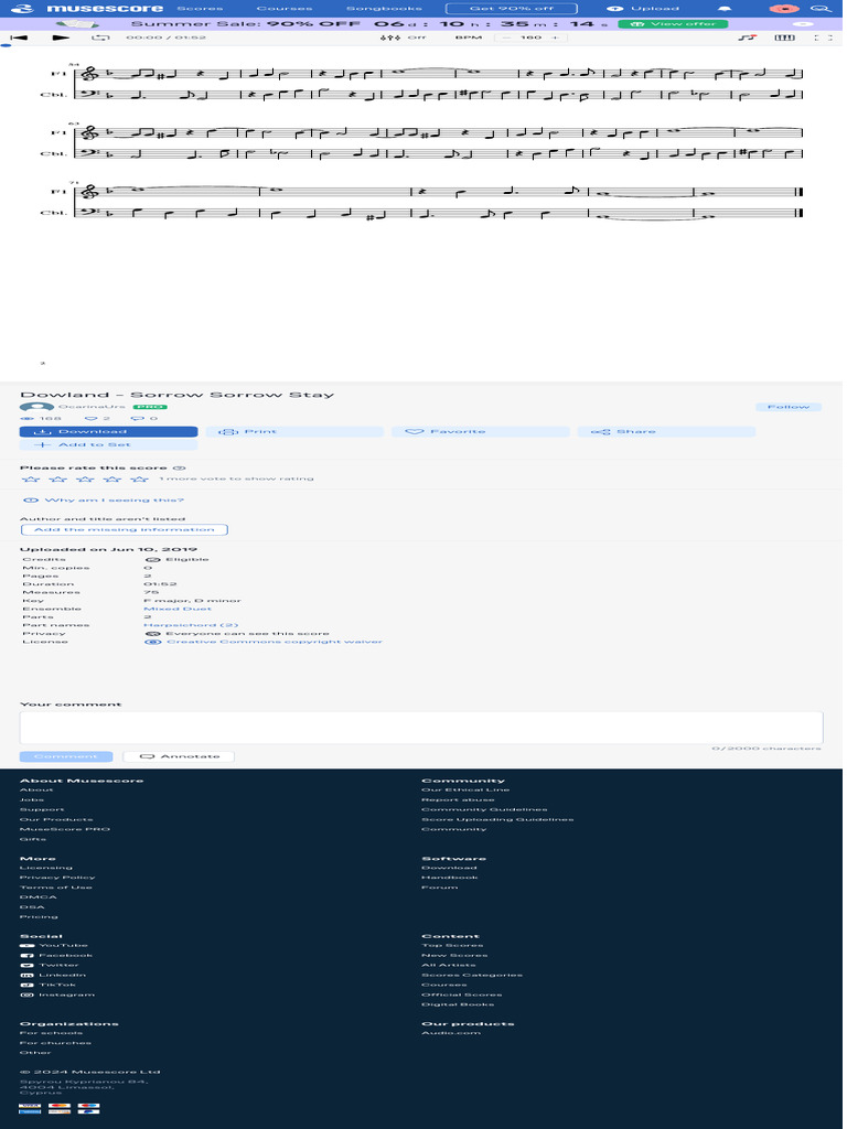Dowland - Sorrow Sorrow Stay Sheet Music For Harpsichord (Mixed Duet) Musescore - Com 3 | PDF ...