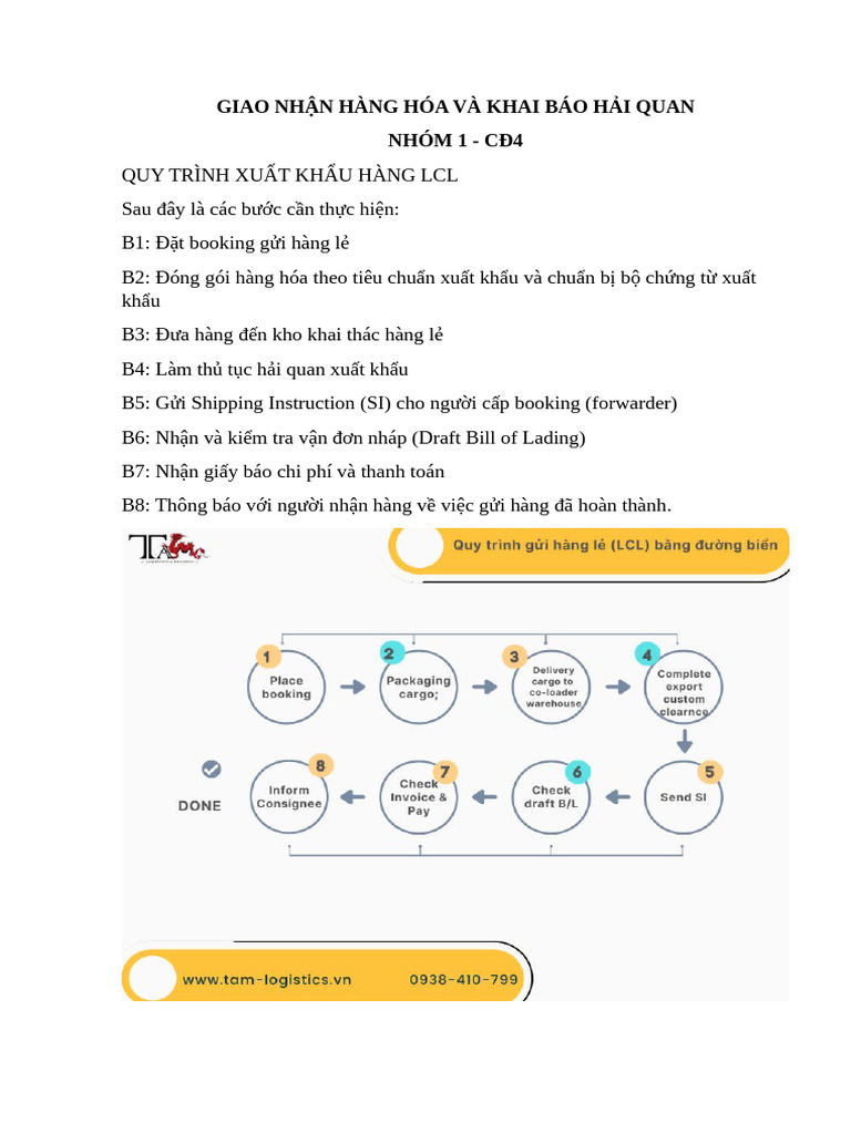 Tìm Hiểu Quy Trình GNHH XNK Hàng Container LCL Bằng Đường Biển | PDF