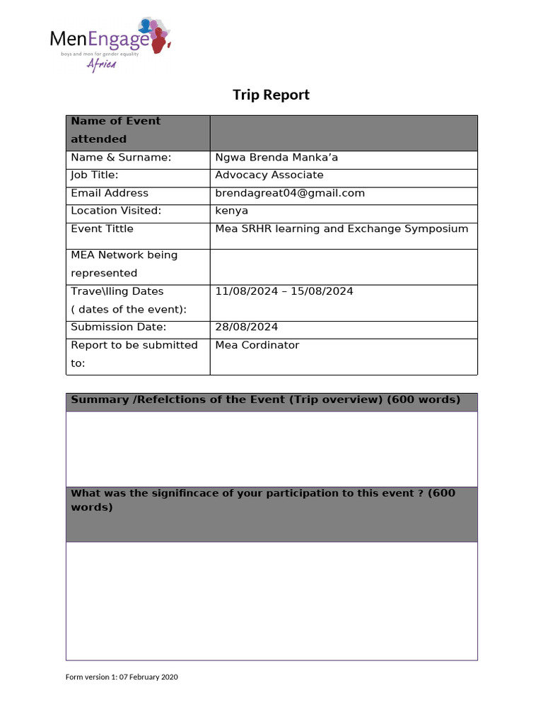 MEA Travel Report Template (AutoRecovered) | PDF