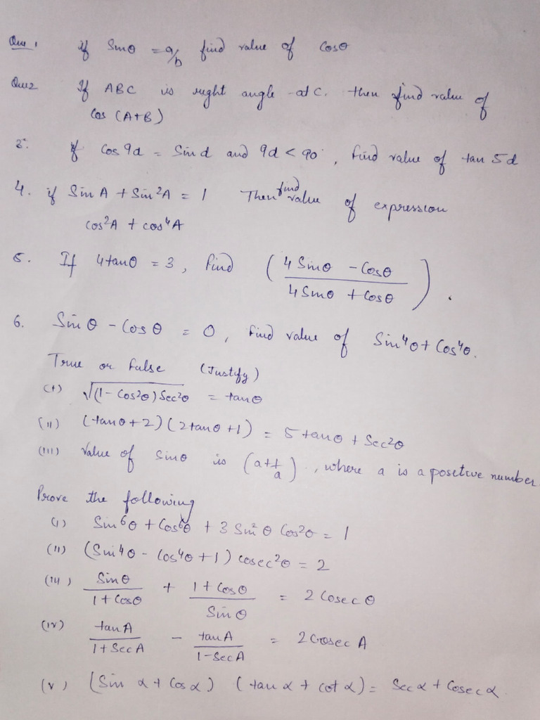 Trigonometry Assignment-1 | PDF | Science & Mathematics