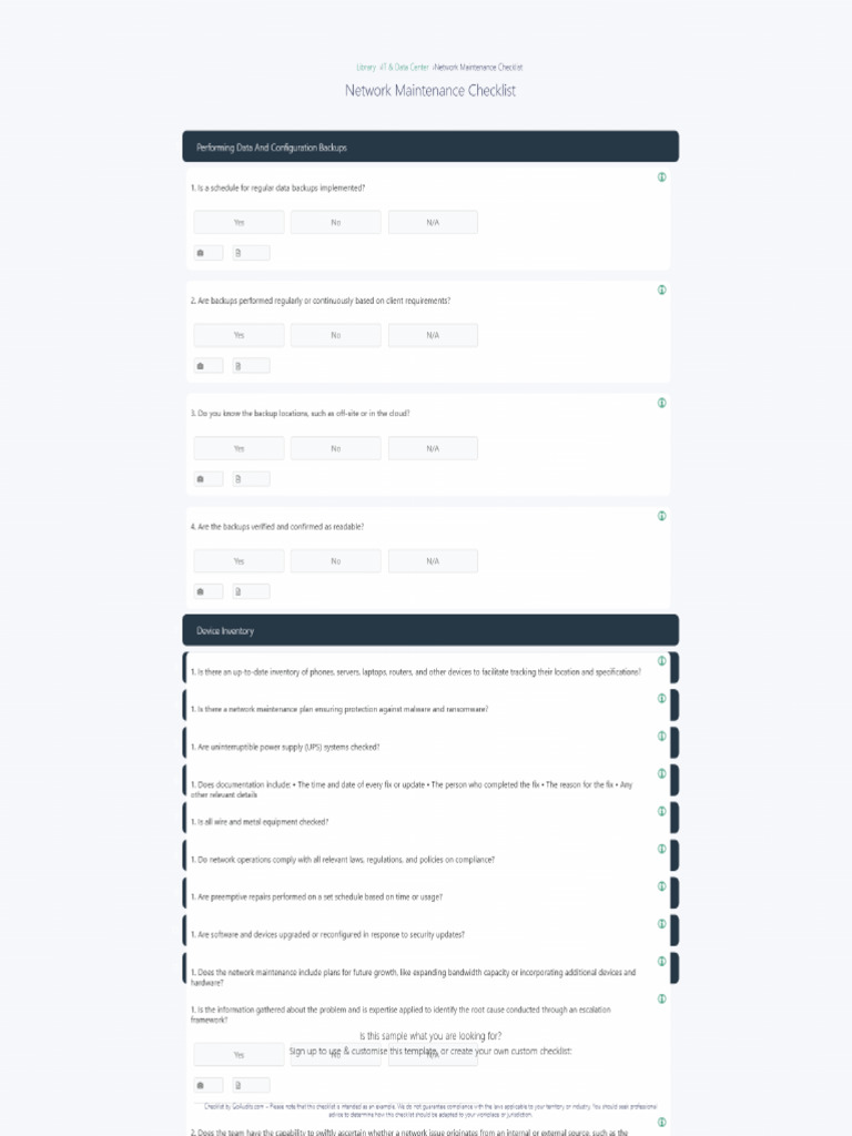 GoAudits - Network Maintenance Checklist (Sample) | PDF
