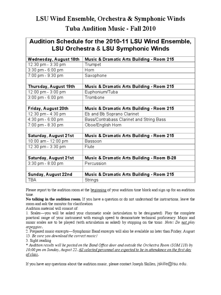 LSU Wind Ensemble, Orchestra & Symphonic Winds Tuba Audition Music ...