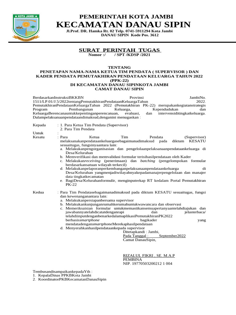 SURAT TUGAS PK24 Solok Sipin | PDF