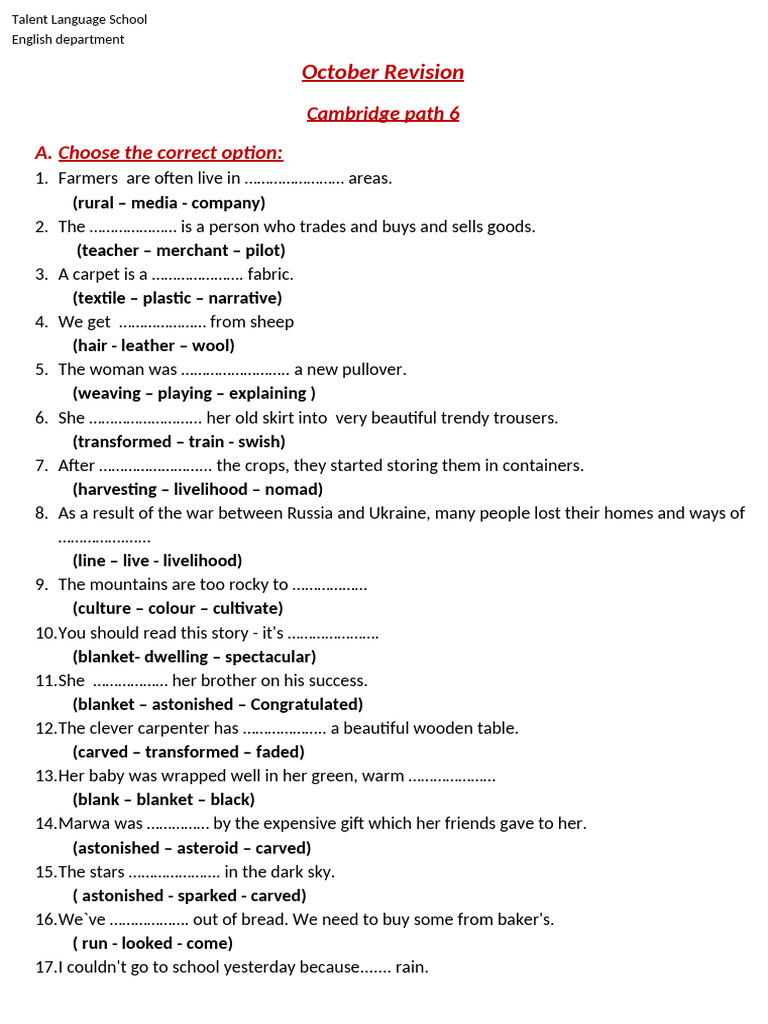 Cambridge October Revision VOC | PDF | Clothing | Textiles