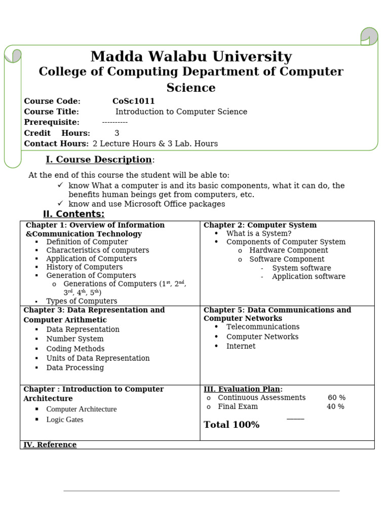 Course Outline of Introduction To Comp Application | PDF