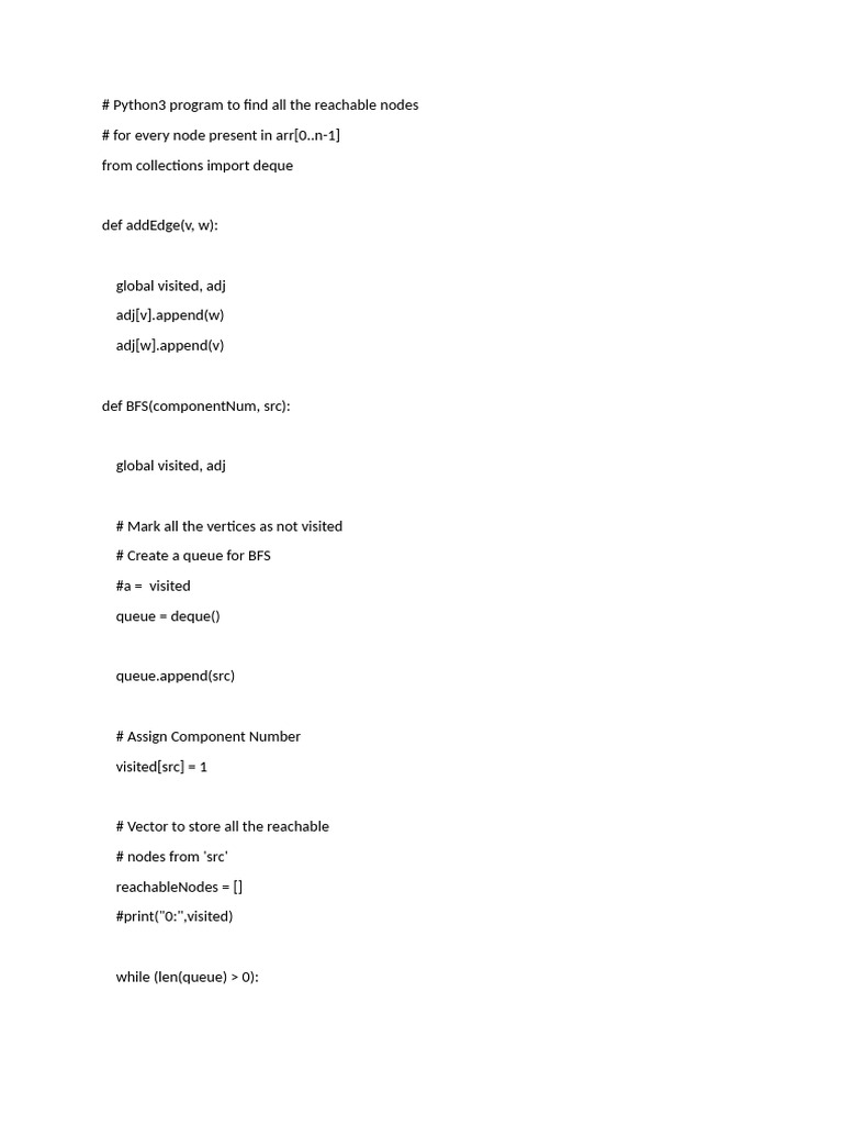 BFS Reachable Nodes in Graph | PDF