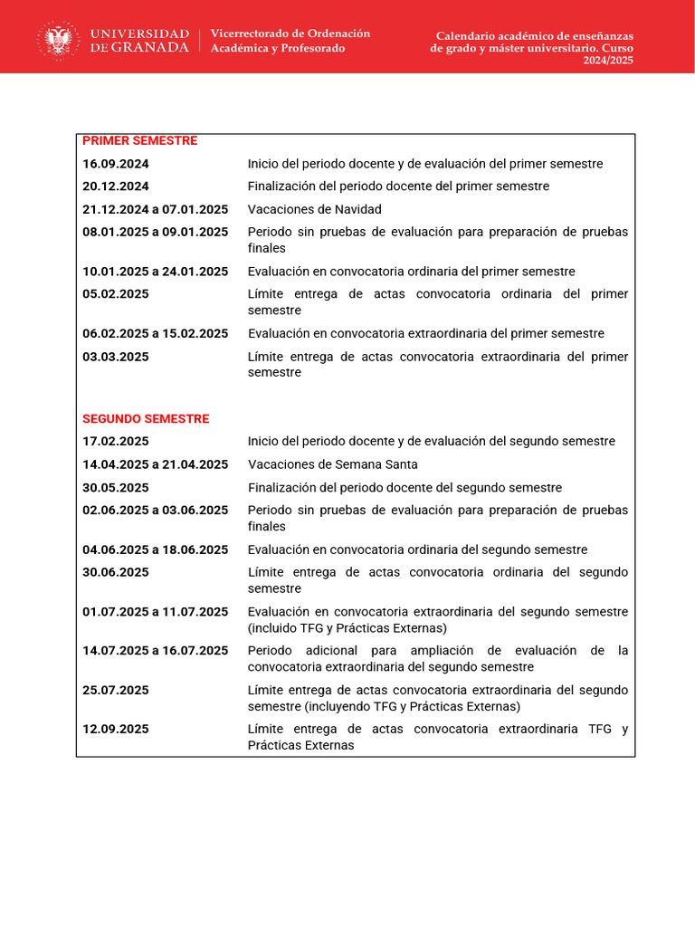 Calendario Académico 2024-2025 | PDF