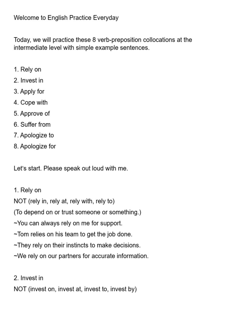 Collocations Practice - Verb-Prep | PDF | Emotions | Psychological Concepts