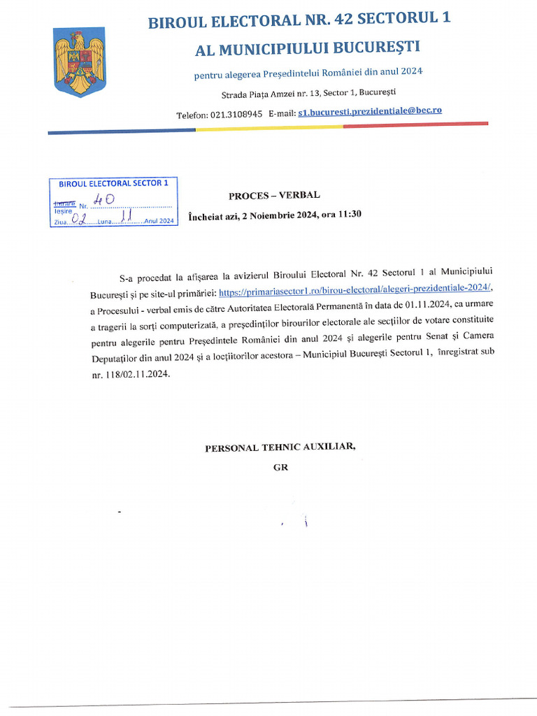 Proces Verbal Afisare Nr.40 Desemnare Presedinti Si Loctiitori | PDF