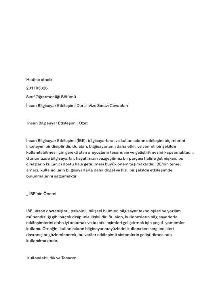 Insan Bilgisayar Odevi 1 | PDF
