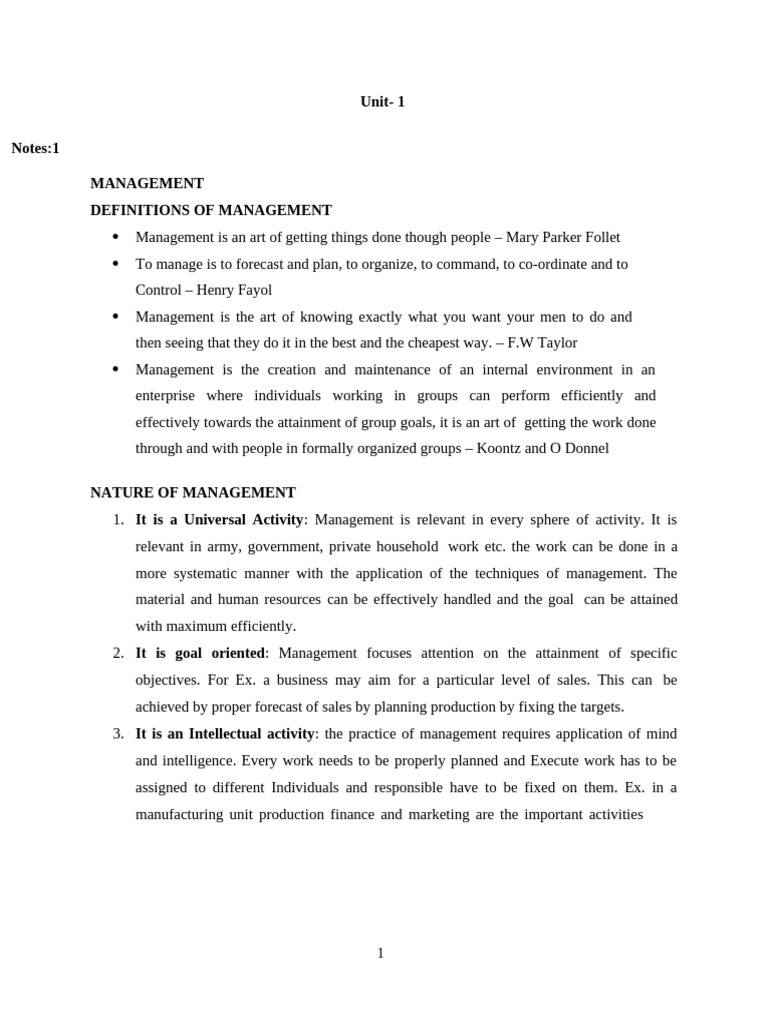 Unit - 1 - POM - BBA 1st Sem. | PDF | Leadership | Incentive