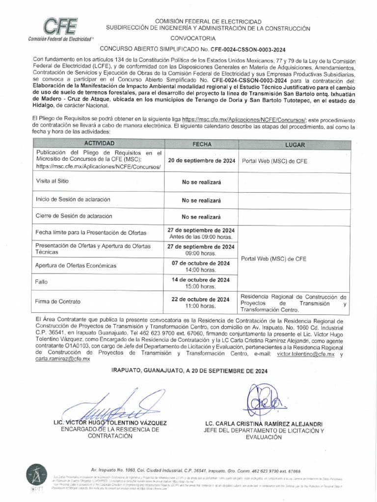 Convocatoria Al Concurso Simplificado CFE-0024-CSSON-0003-2024 | PDF