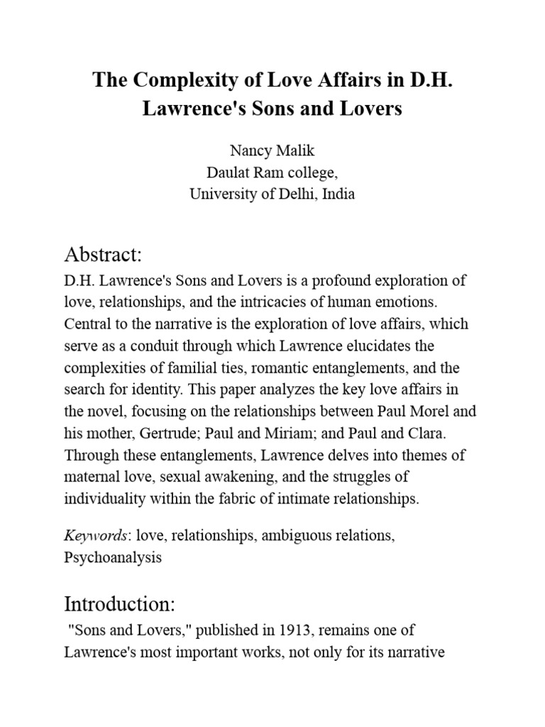 English Research Paper | PDF | Sons And Lovers | Love
