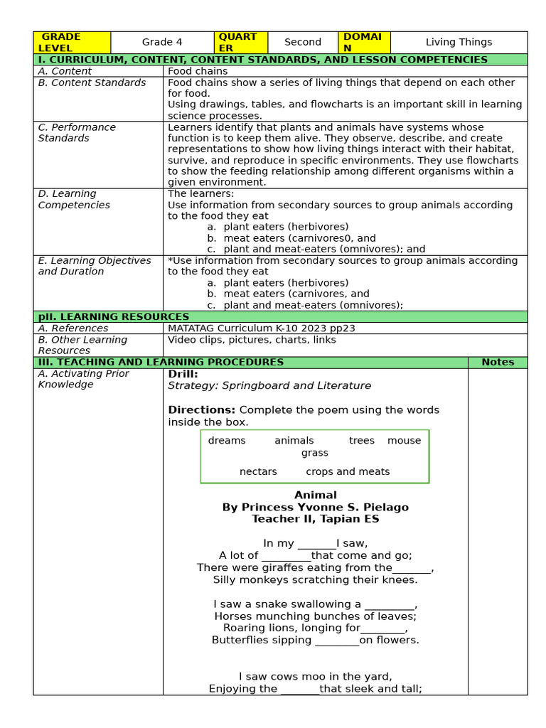 Grade 4 Food Chains Curriculum Guide | PDF | Foods | Herbivore