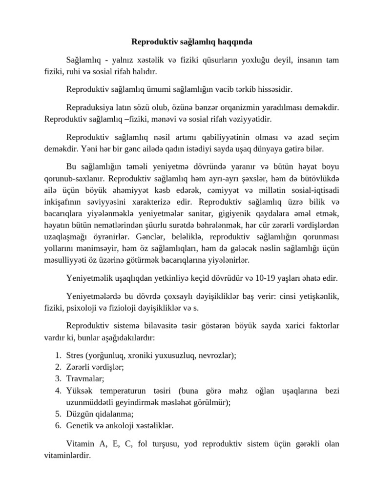 Reproduktiv Saglamliq | PDF