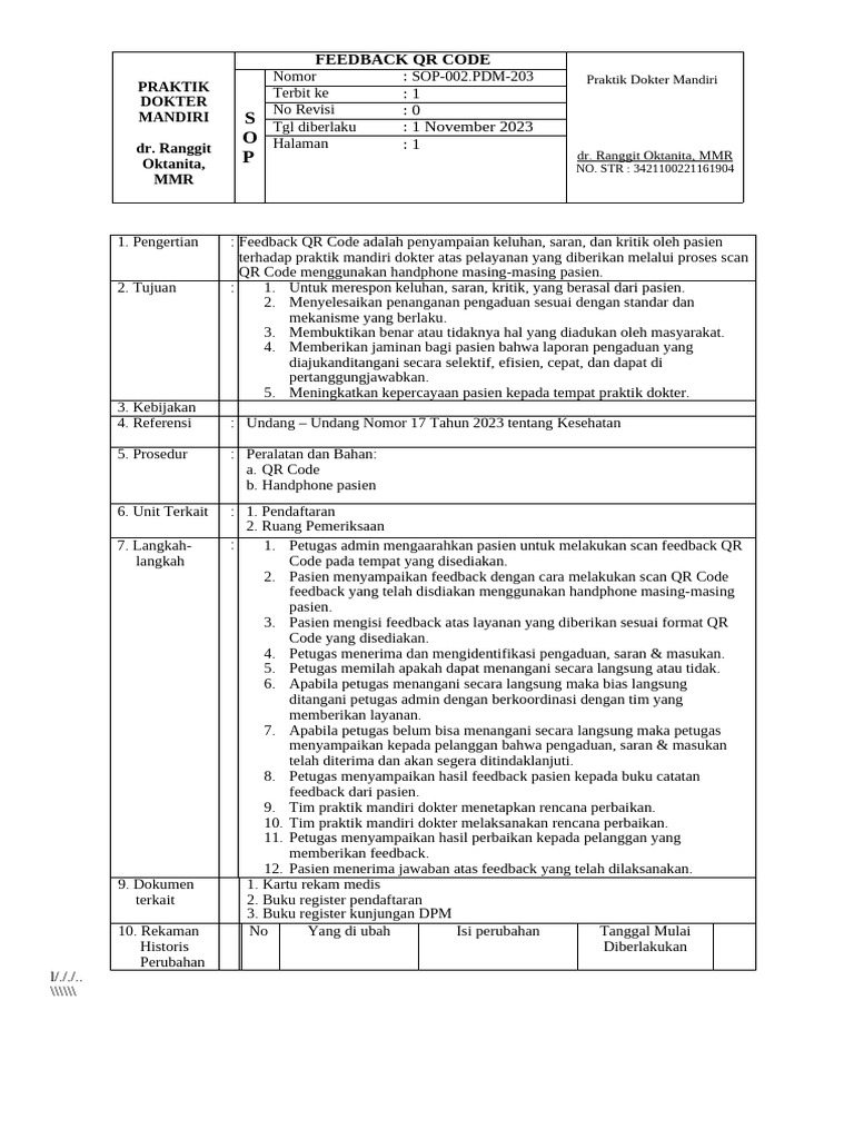 SOP Feedback QR Code Print | PDF