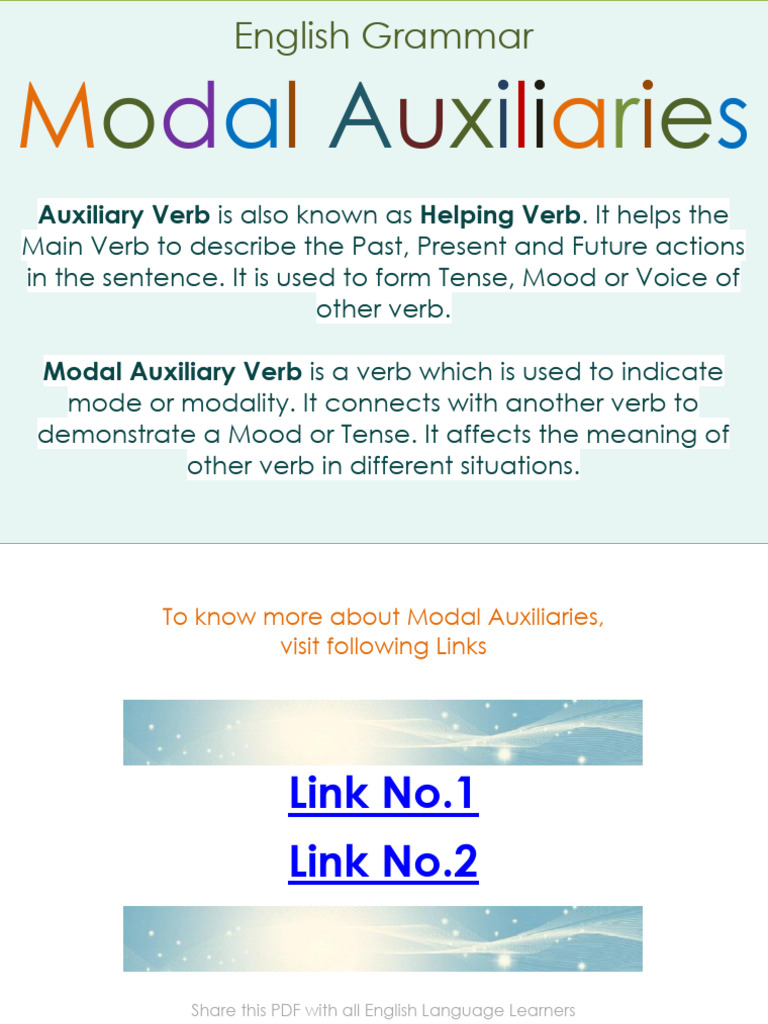 Modal Auxiliaries-ENGLISH GRAMMAR | PDF | Self-Improvement