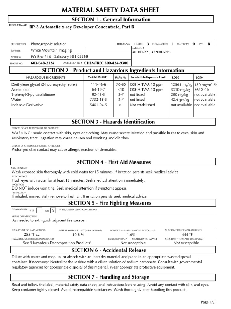 RP 3 Automatic X Ray Developer Concentrate Part B | PDF | Workplace ...