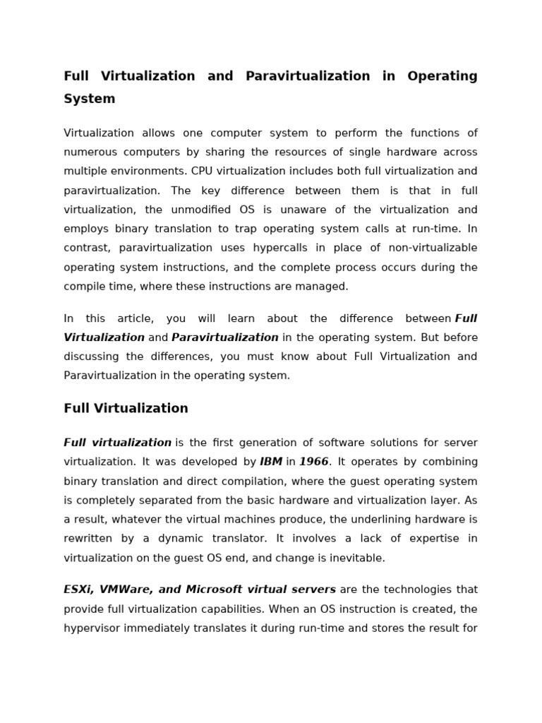 Full vs Paravirtualization Explained | PDF | Virtualization | Operating ...