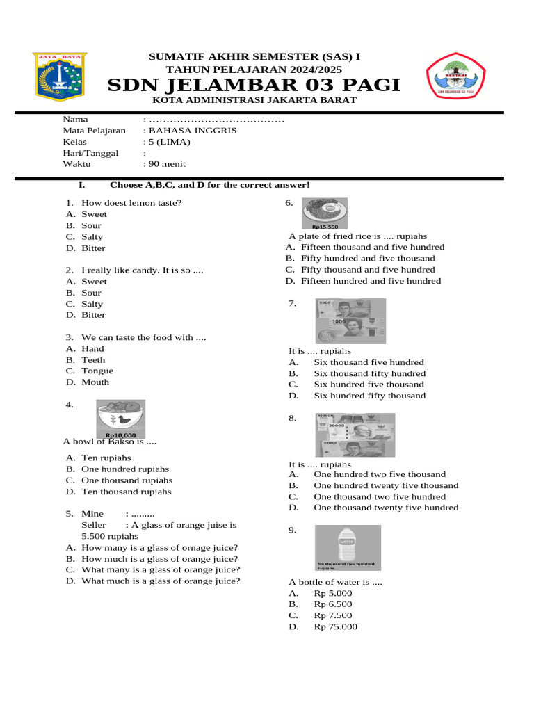 Sumatif Akhir Semester V 2425 | PDF | Taste | Foods