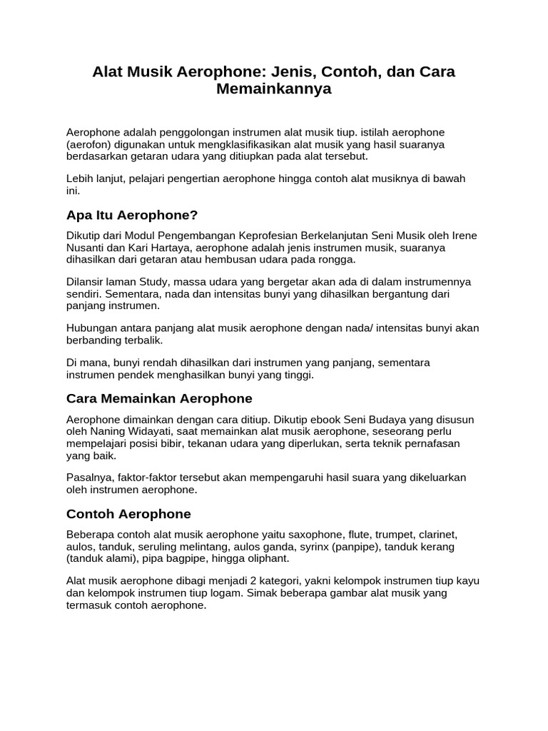 Alat Musik Aerophone | PDF | Seni & Disiplin Bahasa | Seni