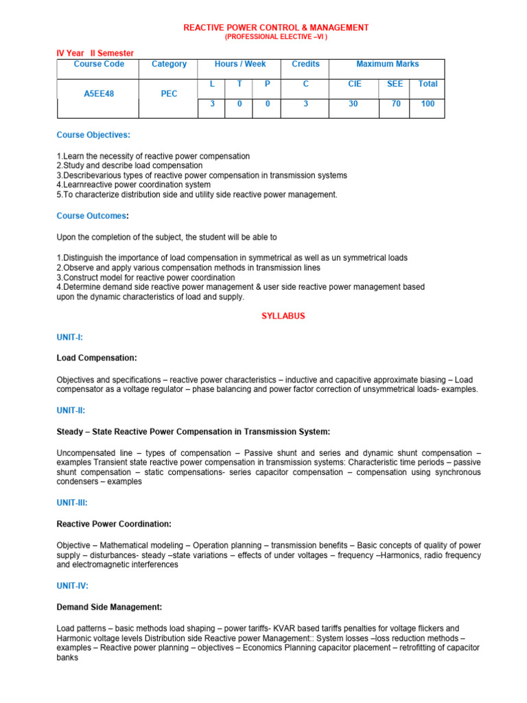 Reactive Power Control And Management Pdf Ac Power Electric Power