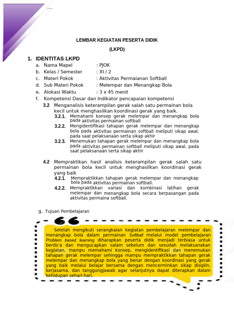 LKPD SOFTBALL-DENI SETIAWAN-Revisi-compressed | PDF | Olahraga & Rekreasi