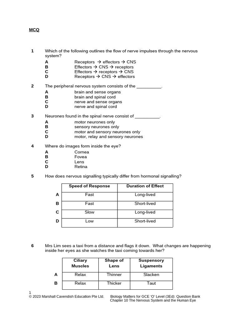 BM (3Ed)_QB_C10_Questions | PDF | Nervous System | Nerve