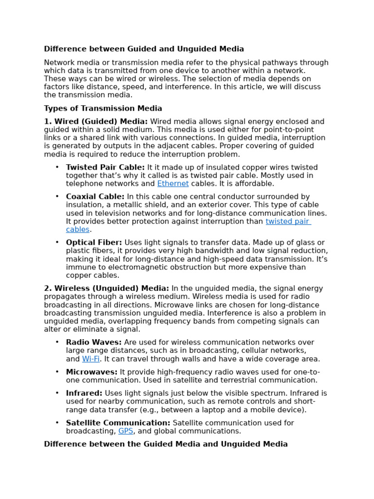 Guided vs Unguided Media Explained | PDF | Transmission Medium ...