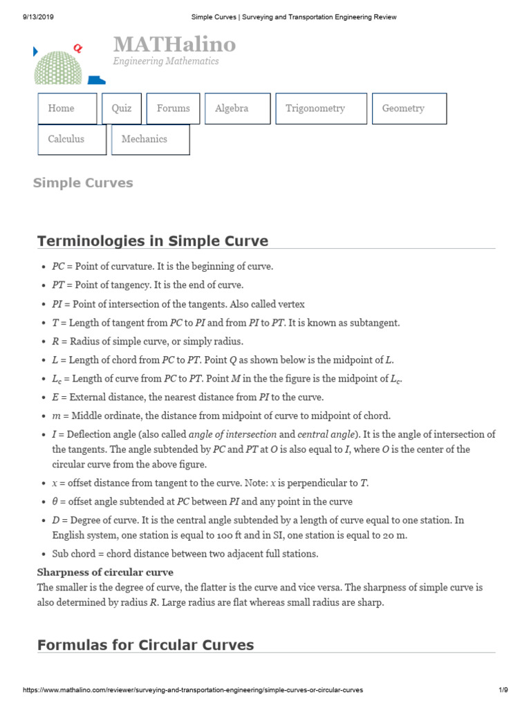 Simple Curves in Surveying Engineering | PDF | Angle | Tangent