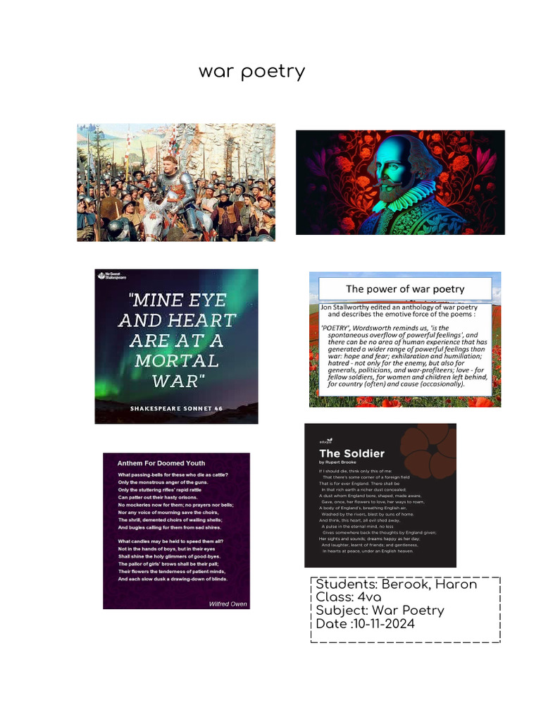 War Poetry Analysis and Assignments | PDF | General Fiction