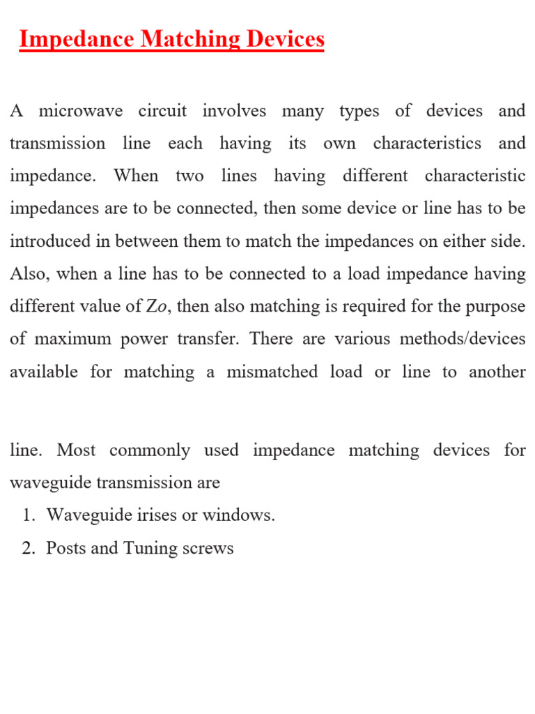 Impedance Matching in Waveguides | PDF | Transmission Line | Electronics