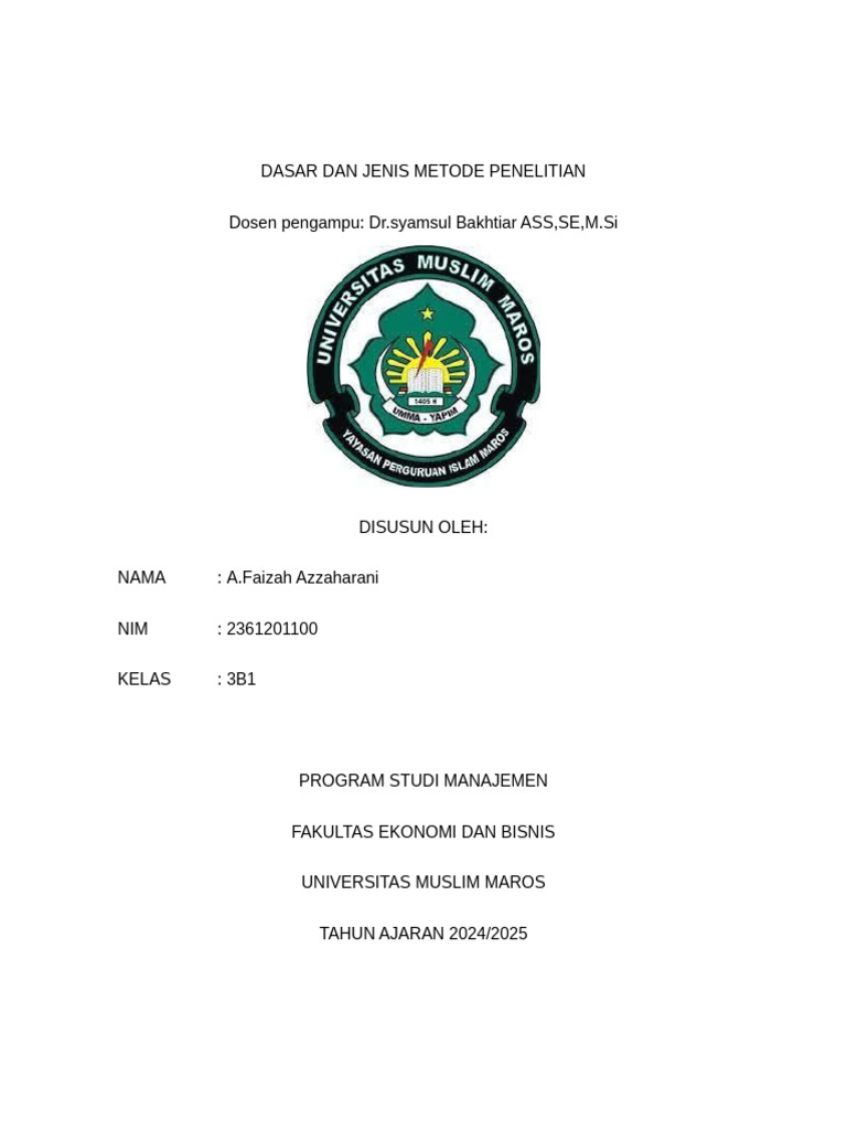 DASAR DAN JENIS METODE PENELITIAN Rany | PDF | Karier & Perkembangan