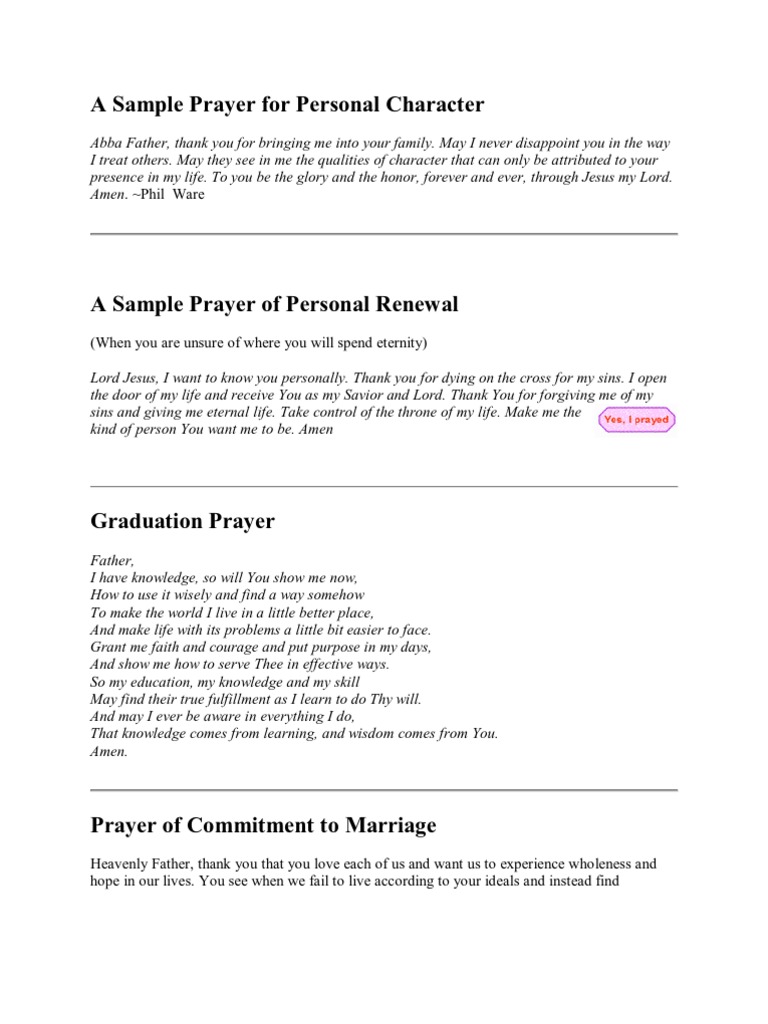 A Sample Prayer For Personal Character | PDF | Forgiveness | Prayer
