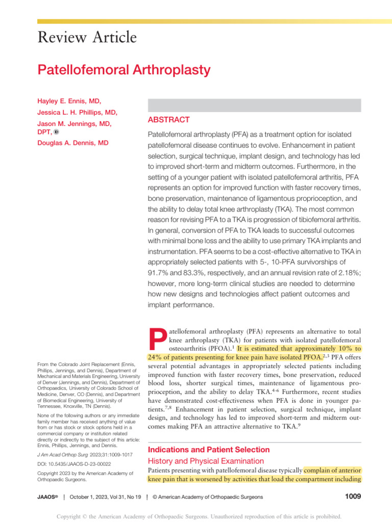 Patellofemoral Arthroplasty | PDF | Medical Specialties | Medicine