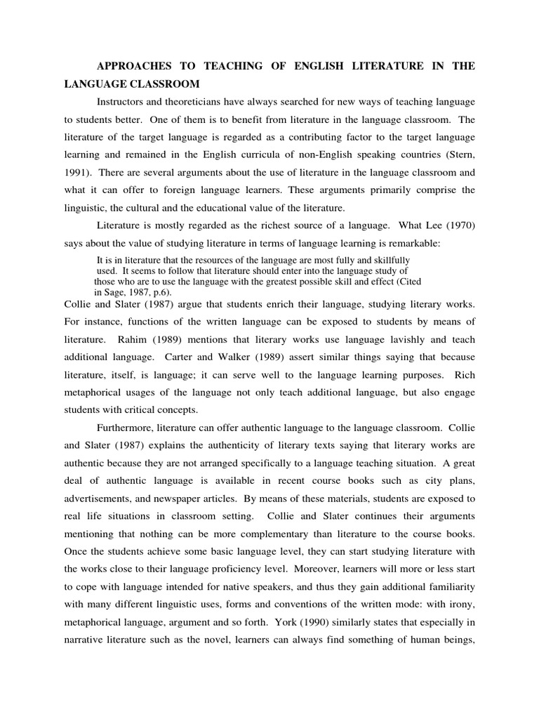 Approaches To Teaching of English Litera | PDF | English As A Second Or Foreign Language ...