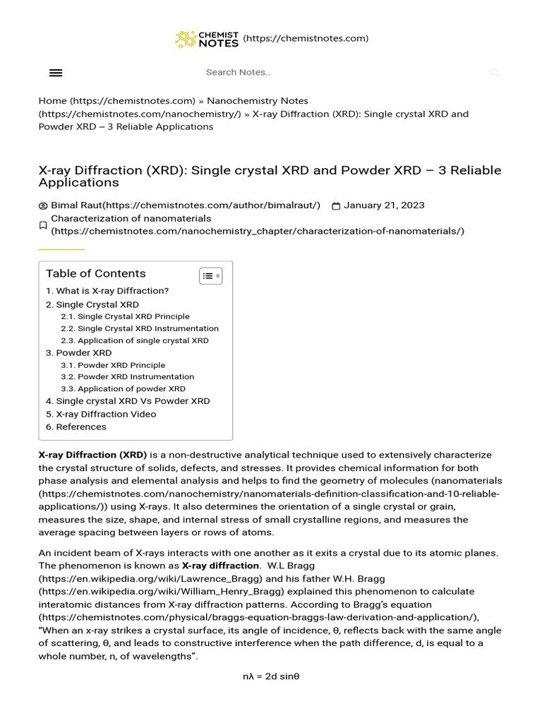X-Ray Diffraction (XRD) - Single Crystal XRD and Powder XRD - 3 Reliable Applications ...