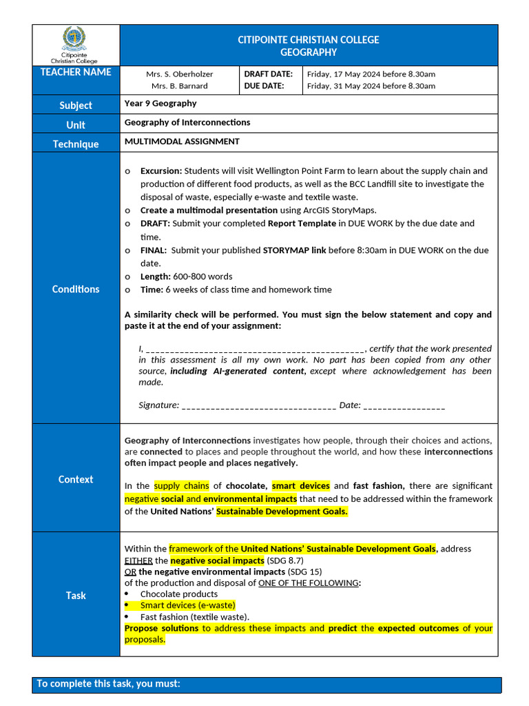 2024 Sem 1 Y9 Multimodal TASK and CRITERIA SHEET | PDF | Information | Data